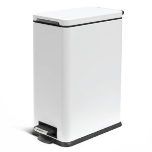 home zone living 8 gallon slim kitchen trash can, stainless steel, step pedal, 30 liter, white