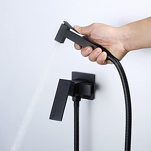 ZLOCYIVHE Handheld Bidet Sprayer for Toilet, Black Brass Bathroom Cloth Diaper Sprayer Set with Cold and Hot Water, Wall Mounted Toilet Bidet Sprayer Kit for Feminine Hygiene, Bathing Pets