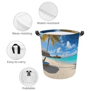 Laundry Hamper Tropical Beach Freestanding Laundry Basket Thickened Waterproof Collapsible Clothes Hamper Storage for Clothes Toys Dorm And Family