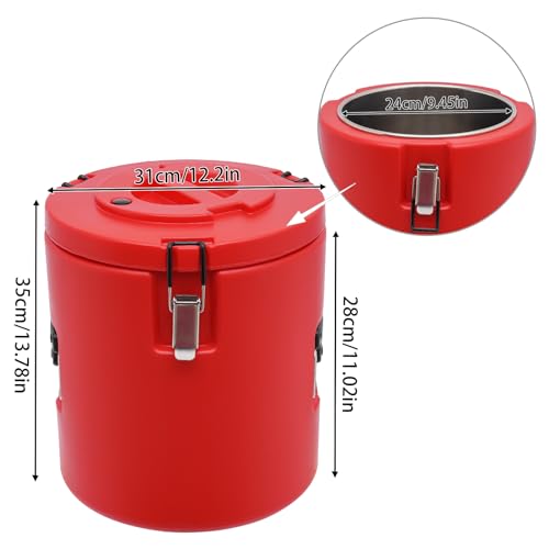 15L Insulated Bucket, Portable Commercial Food Warmer, Insulated Soup Carrier with buckles and sealed lid, stainless steel inner, For Kitchens, Parties, buffet shops (Red)