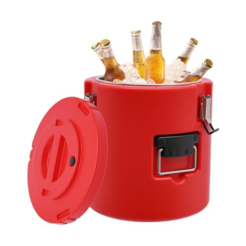 15L Insulated Bucket, Portable Commercial Food Warmer, Insulated Soup Carrier with buckles and sealed lid, stainless steel inner, For Kitchens, Parties, buffet shops (Red)