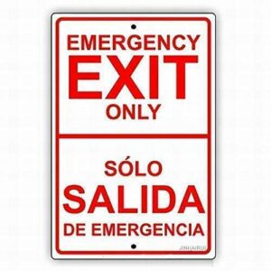 wall watch out for - tin sign - emergency exit only english spanish dual language tin metal signs road street sign outdoor decor caution signs. 12 x 16 inch