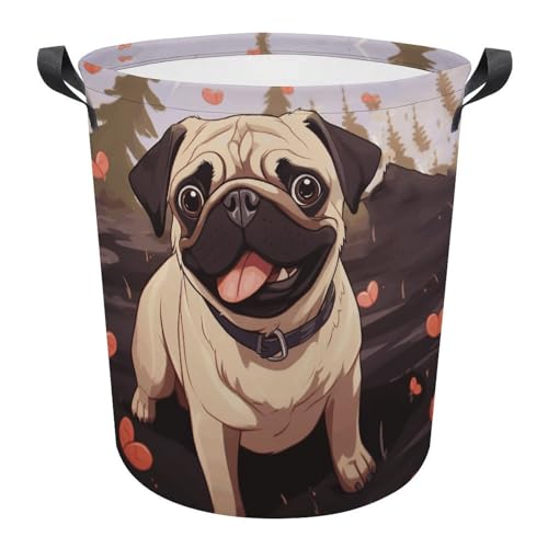 Laundry Hamper Cute Pug Freestanding Laundry Basket Thickened Waterproof Collapsible Clothes Hamper Storage for Clothes Toys Dorm And Family