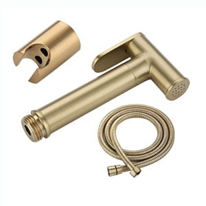 zlocyivhe handheld bidet sprayer for toilet, brushed gold brass bathroom cloth diaper sprayer set with 150cm shower hose, wall mounted toilet bidet sprayer kit for feminine hygiene, bathing pets