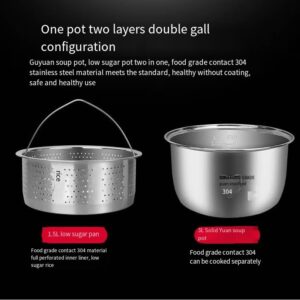 Low Carbon Rice Cooker, Multifunctional Rice Cooker, 304 Stainless Steel Non Stick Inner Pot Rice Cooker, Three iInternal Container Designs For Separating Rice Soup, 24-Hour Timer Design（220v）