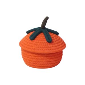 waxcmxyh pumpkin basket with lid, halloween hand woven pumpkin shape candy basket decorative, orange rope braided basket snacks organizer for trick or treat, fall harvest table decor