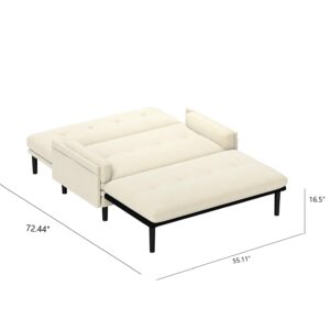 3 in 1 Sleeper Sofa Couch Bed, Convertible Loveseat Futon Sofa with 5 Level Adjustable Backrest, Corduroy Pull Out Couch, Modern Love Seat Pullout Bed for Small Space Living Room, Bedroom, Ivory