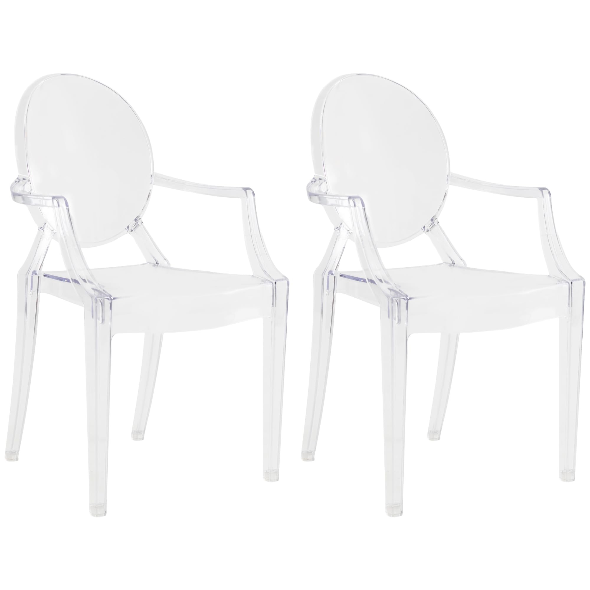 JOON 2 Pack Kids Ghost Chairs with Armrest Transparent, 25x13x14.5 Inches, Polycarbonate Material, 12.75” Seat Height, Stackable, for Toddler Parties, Playroom, Daycare, Home (Transparent Clear)