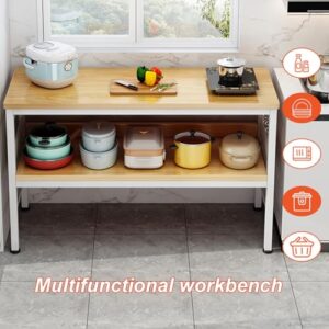 Multifunctional Workbench Kitchen Shelf Home Prep Table Chopping Table Metal Frame Sturdy and Stable Double Deck Workbench Large Storage