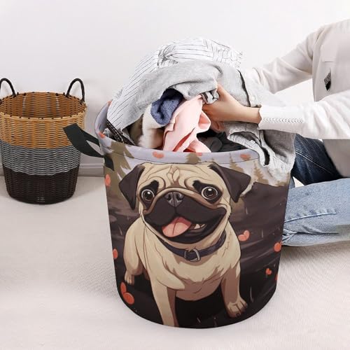 Laundry Hamper Cute Pug Freestanding Laundry Basket Thickened Waterproof Collapsible Clothes Hamper Storage for Clothes Toys Dorm And Family