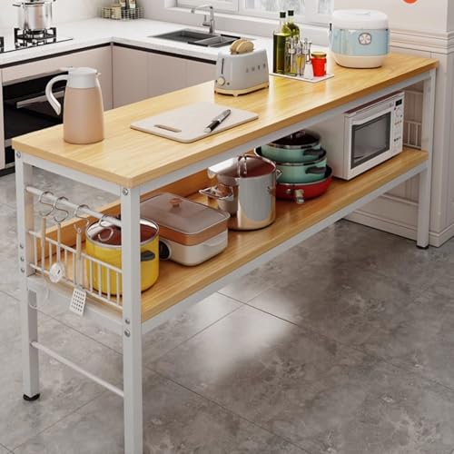 Multifunctional Workbench Kitchen Shelf Home Prep Table Chopping Table Metal Frame Sturdy and Stable Double Deck Workbench Large Storage