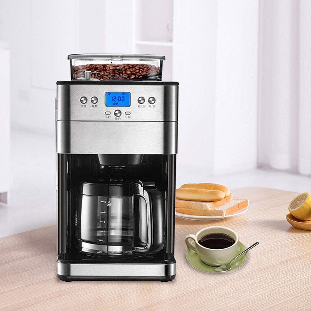 GRCQLWT Coffee Machine, Espresso Machine, Fully Automatic Grinding Beans 1.8L, Drip Filter Coffee Maker Household, Multifunction Can Brew Tea, Silver