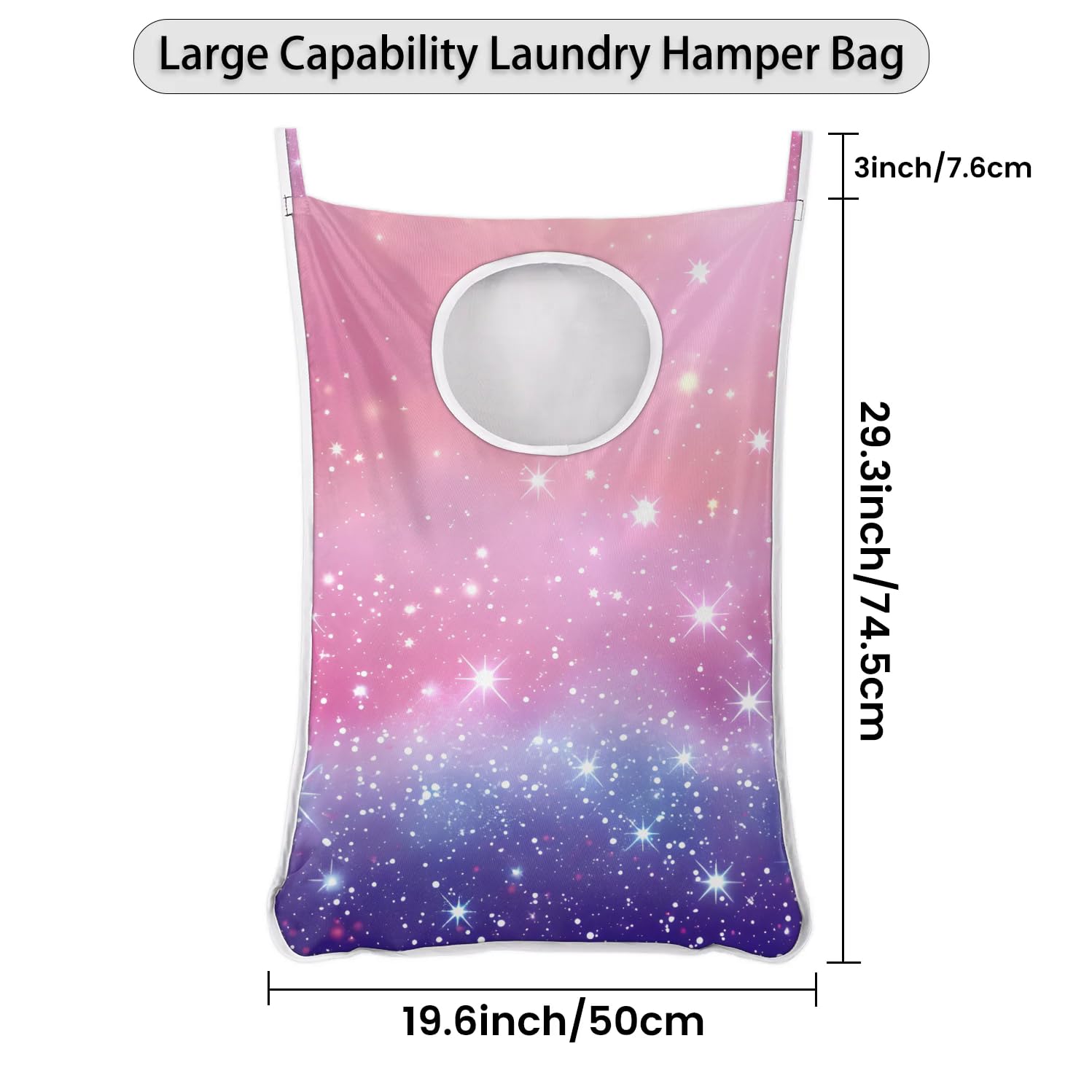 Xosoxruk Pink Purple Glitter Hanging Laundry Hamper Bag, Over the Door Laundry Basket with Hooks, Foldable Wall Hanging Laundry Bag, Hanging Hamper for Laundry Bathroom