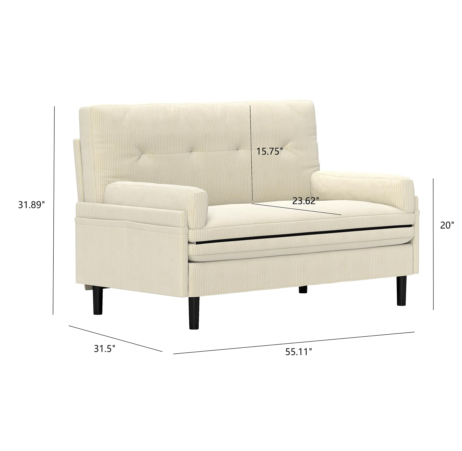 3 in 1 Sleeper Sofa Couch Bed, Convertible Loveseat Futon Sofa with 5 Level Adjustable Backrest, Corduroy Pull Out Couch, Modern Love Seat Pullout Bed for Small Space Living Room, Bedroom, Ivory