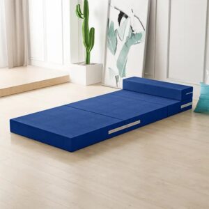 3" thick foldable mattress high density foam floor guest bed with non-slip bottom,single/twin/queen/king size folding mattress portable travel camping mattress (blue,31"x79"x3")