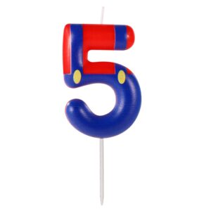 suspender trousers birthday number candles, red blue cake candles cartoon cake topper candles cake decorations for boys kids birthday party baby shower supplies (number 5)