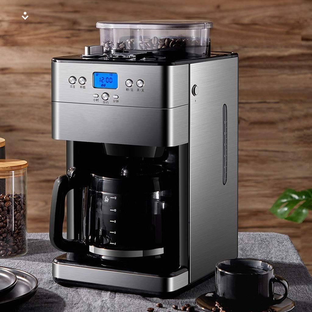 GRCQLWT Coffee Machine, Espresso Machine, Fully Automatic Grinding Beans 1.8L, Drip Filter Coffee Maker Household, Multifunction Can Brew Tea, Silver