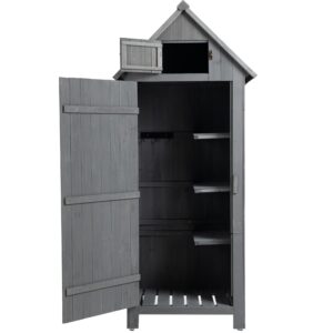 Outdoor Wooden Storage Cabinet and Tool Shed, 30.3" L x 21.3" W x 70.5" H, Gray