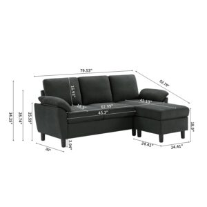 Enobala 79" Convertible Sectional Sofa, Modern L Shaped 3 Seat Couch with Reversible Ottoman for Living Room (#Black)