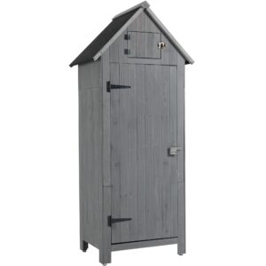 outdoor wooden storage cabinet and tool shed, 30.3" l x 21.3" w x 70.5" h, gray