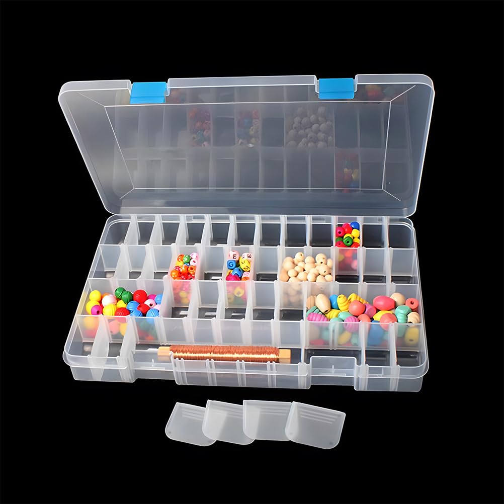 24 Grids Clear Plastic Organizer Box with Adjustable Dividers, Large Bead Storage Box, Craft Storage Container for Art DIY, Crafts Jewelry, Rock Collection, Fishing Tackles, 2 Pack