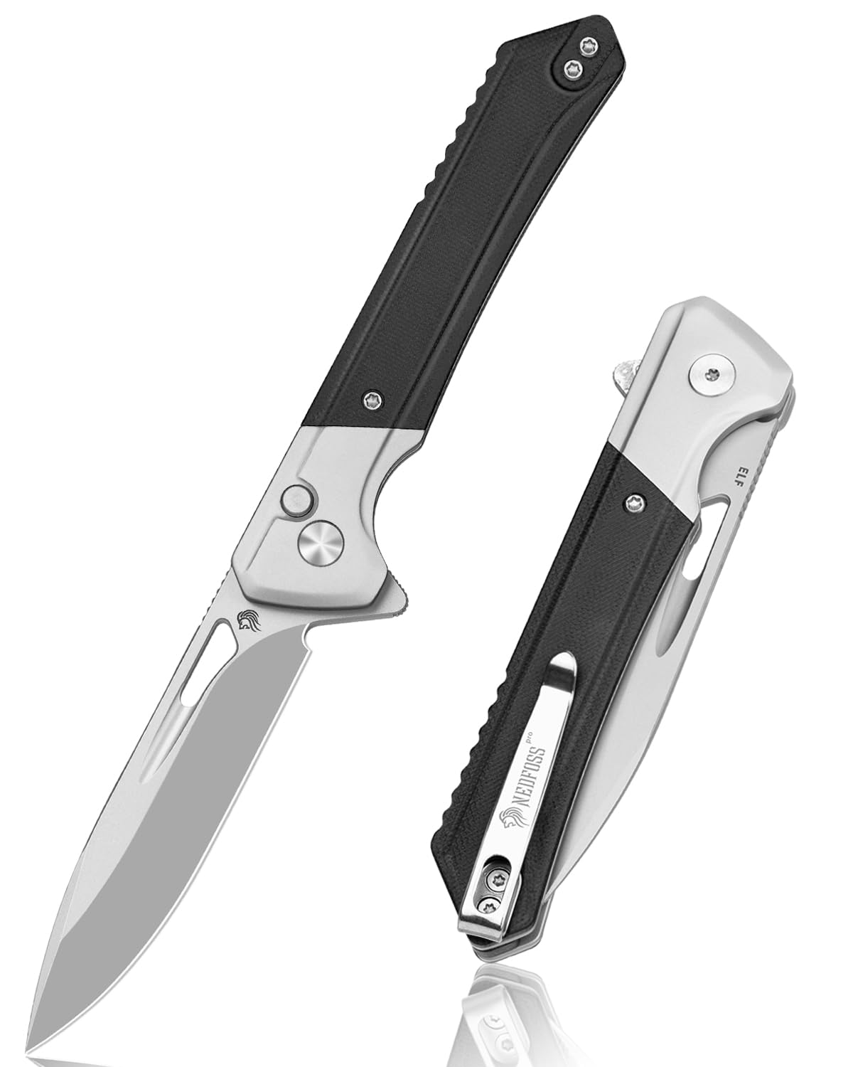 NedFoss ELF II Pocket Knife, 3.28" 14C28N Blade Button Lock EDC Knife with G10 Handle, Flipper Open, Deep Carry Pocket Clip, Lightweight Slim Utility Folding Knives for Men Women