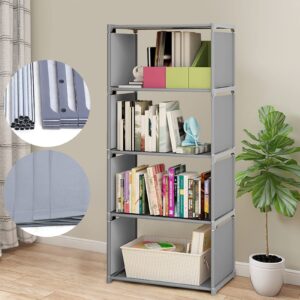 4-Tier Waterproof Cube Storage Shelf Organizer for Bedroom, Living Room, Ideal for Small Spaces Diy, Can Be Used as Bookshelf, Bookcase, Closet, Pantry Shelves and Many More (Metal &Woven Fabric)