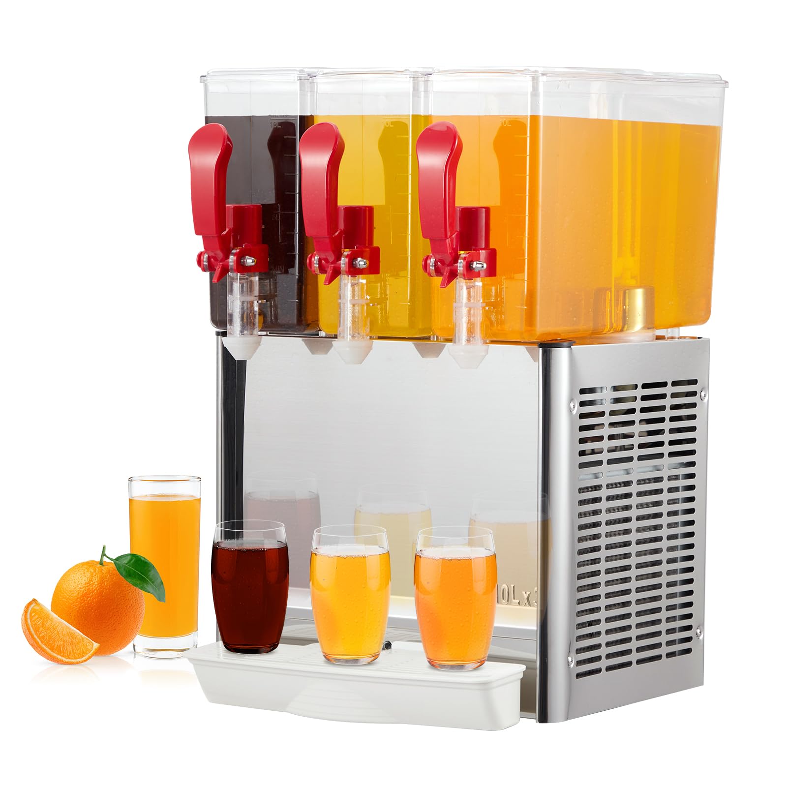 Commercial Beverage Dispenser, 3 Tanks 7.93 Gallon 30L Commercial Juice Dispenser, 10 Liter Per Tank, 320W Stainless Steel Food Grade Ice Tea Drink Dispenser with Thermostat Controller