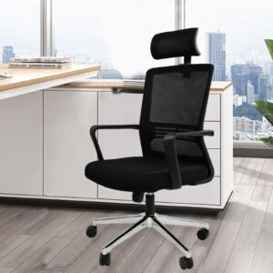 ergonomic office chair,high back desk chair with 3 gear tilting backrest and adjustable headrest,400lbs weight capacity integrated metal base with swivel wheels,comfort breathable mesh office chair