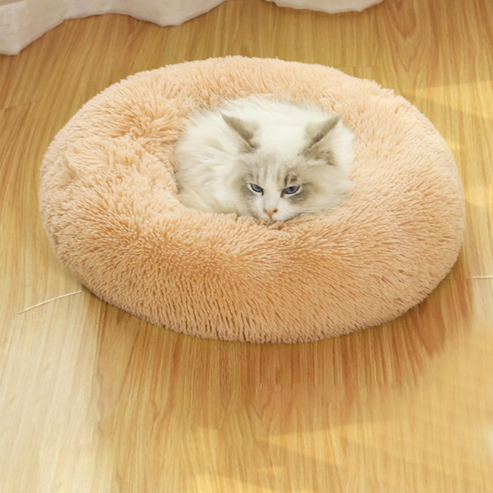 Calming Dog Bed for Small Dogs, Donut Washable Small Pet Bed Anti Anxiety Round Dog Bed Soft Fuzzy Calming Bed for Dogs & Cats Mute Base Warming Cozy Soft Pet Puppy Round Bed(Yellow)