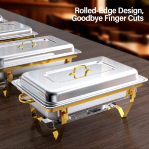 Jacgood 2 Pack 8 QT Chafing Dish Buffet Set, Gold Stainless Steel Catering Serve Chafer, Restaurant Food Warmer, Buffet Stove with Half Size Food Pan and Foldable Frame for Party