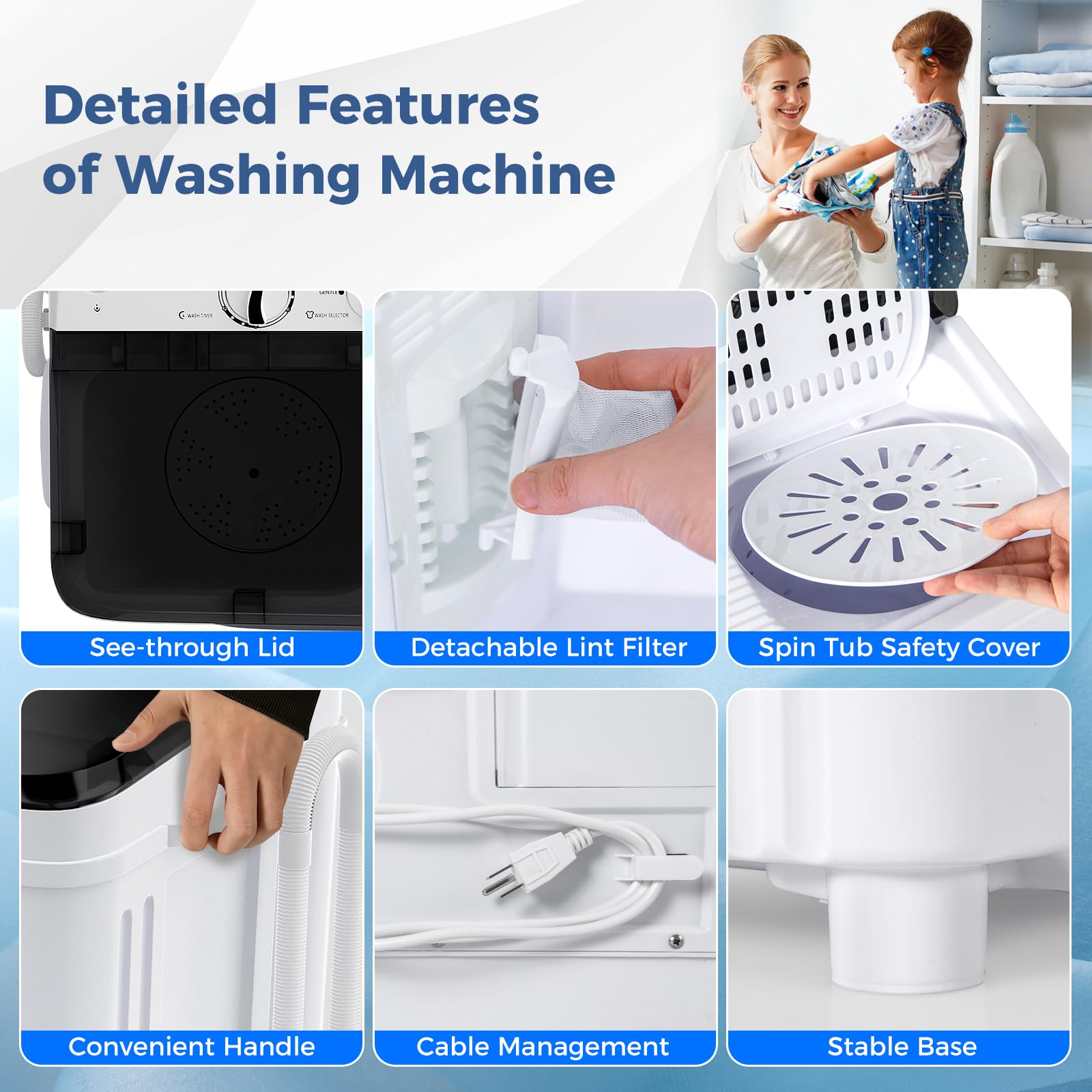 Giantex Portable Washing Machine, 17.6lbs Compact Washer Spinner Combo with Pump Drain, Twin Tub 11lbs Wash & 6.6lbs Spin, Lavadoras Portatiles for Apartment RV Dorm College (White & Black)