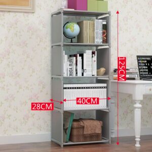 4-Tier Waterproof Cube Storage Shelf Organizer for Bedroom, Living Room, Ideal for Small Spaces Diy, Can Be Used as Bookshelf, Bookcase, Closet, Pantry Shelves and Many More (Metal &Woven Fabric)