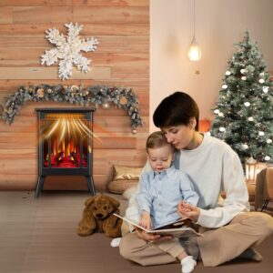 Electric Fireplace Stove, 1500W, Fast Heating, X Infrared Fireplace Heater with Remote Control, 8H Timer, Freestanding Stove with Adjustable 3D Flame Overheat Protection, Indoor Fireplace