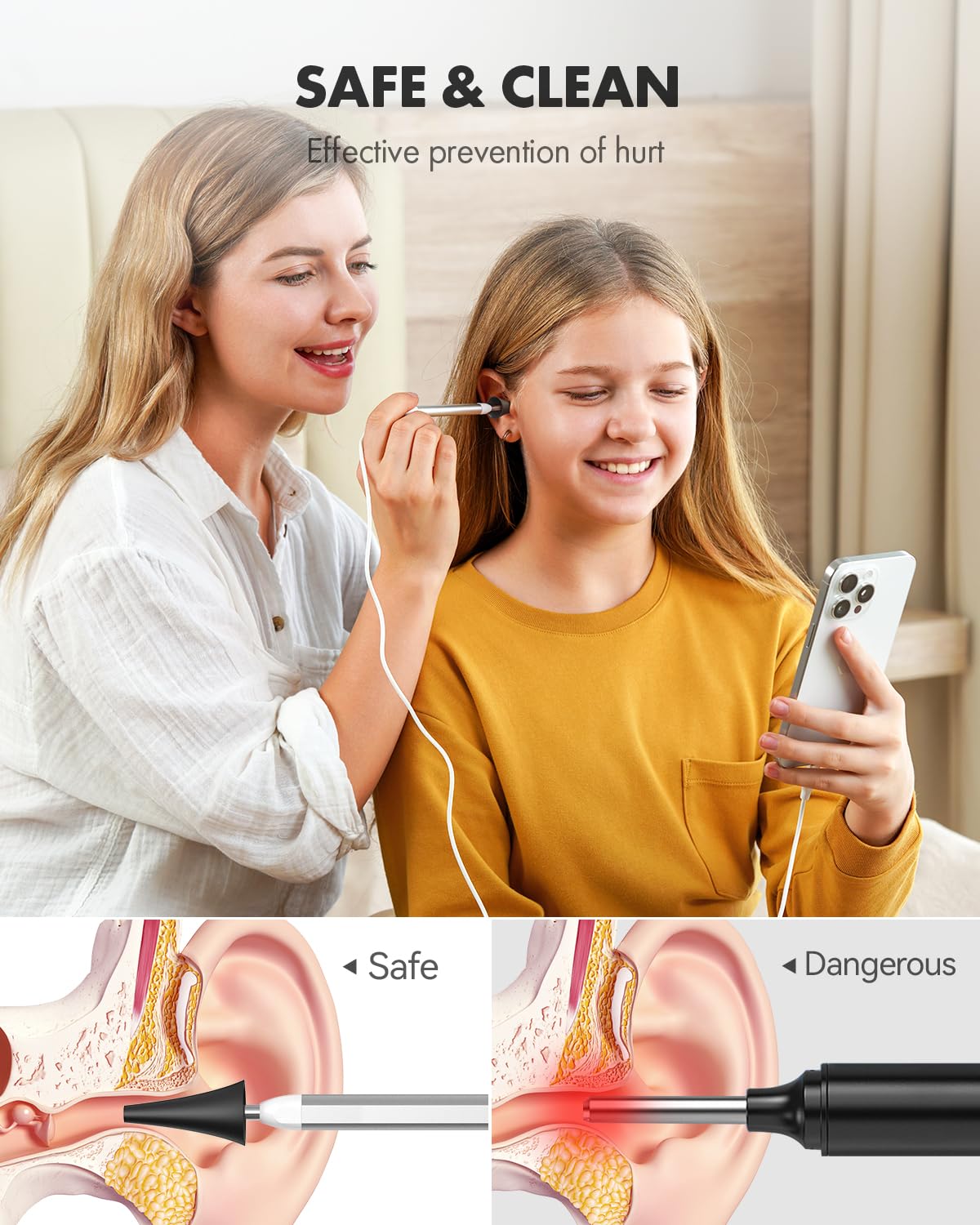 Anykit 3.9 mm Visual Digital Otoscope with 6 LED Lights and Earwax Removal Tool for Adults & Children, Compatible with iPhone & Android