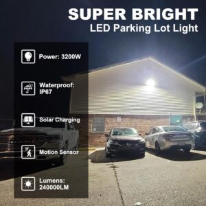 IOBZSM 3-Pack Solar Street Light - 3200W Outdoor Parking Lot Lights, 240000 Lumens, Dusk to Dawn Motion Sensor, IP67 Waterproof, Solar Street Light Outdoor,Commercial Grade