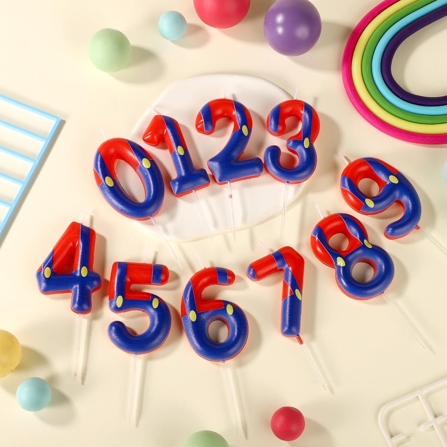 Suspender Trousers Birthday Number Candles, Red Blue Cake Candles Cartoon Cake Topper Candles Cake Decorations for Boys Kids Birthday Party Baby Shower Supplies (Number 5)