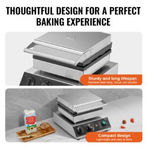 VEVOR Commercial Waffle Maker, 4PCS Round Waffle Baker Machine,1750W Non-Stick Stainless Steel Belgian Waffle Iron with Temperature and Time Control, for Restaurant Bakery Snack Bar Family