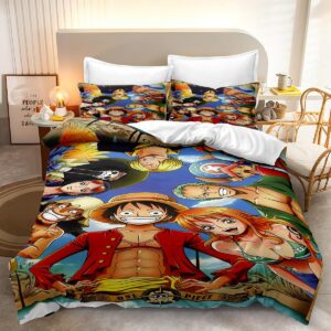 jklwoawr cartoon anime one monkey comforter cover set 3 piece 3d d. luffy printed bedding set for teens boys girs adults gift for bedroom room decor 1 quilt cover 2 pillow cases