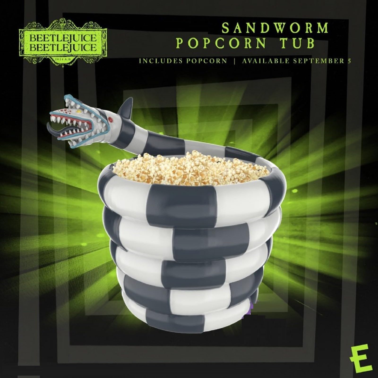 YruYptpaln Beetle juice Sandworm Popcorn Bucket 2024, Scary Halloween Popcorn Bowl, Popcorn Buckets Reusable for Halloween Party Decoration