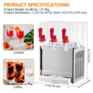 Commercial Beverage Dispenser, 3 Tanks 7.93 Gallon 30L Commercial Juice Dispenser, 10 Liter Per Tank, 320W Stainless Steel Food Grade Ice Tea Drink Dispenser with Thermostat Controller