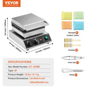 VEVOR Commercial Waffle Maker, 4PCS Round Waffle Baker Machine,1750W Non-Stick Stainless Steel Belgian Waffle Iron with Temperature and Time Control, for Restaurant Bakery Snack Bar Family