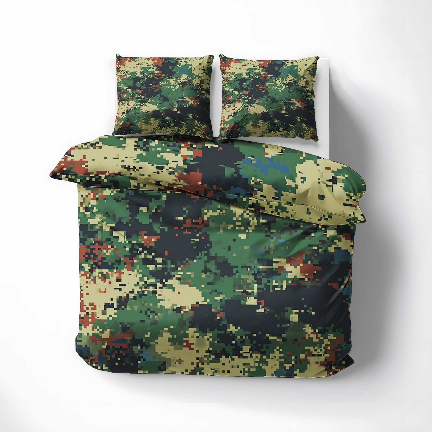 Epzgwjzth Army Green Camo Duvet Cover Queen Size, Military Camouflage Queen Comforter Cover with Zipper Closure 3 Pieces, Microfiber Soft Bedding Set 1 Duvet Cover 90X90 inches 2 Pillow Shams