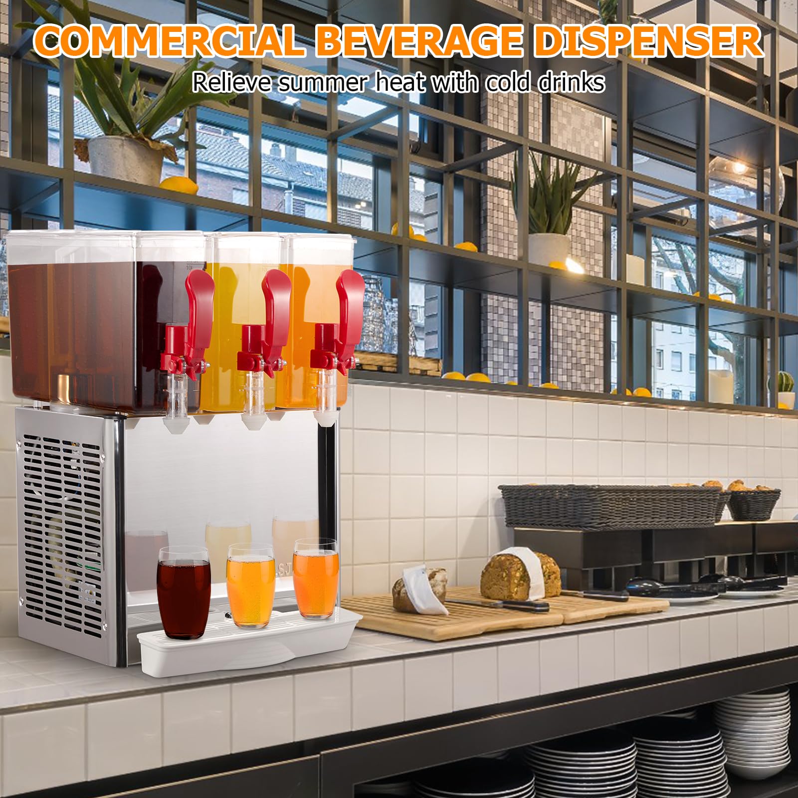 Commercial Beverage Dispenser, 3 Tanks 7.93 Gallon 30L Commercial Juice Dispenser, 10 Liter Per Tank, 320W Stainless Steel Food Grade Ice Tea Drink Dispenser with Thermostat Controller