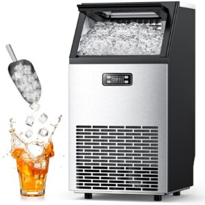 antarctic star commercial ice maker - 100lbs/24h under counter ice maker machine with 2 way water inlet, 33lbs storage, stainless steel, under counter ice machine for home/bar/restaurant