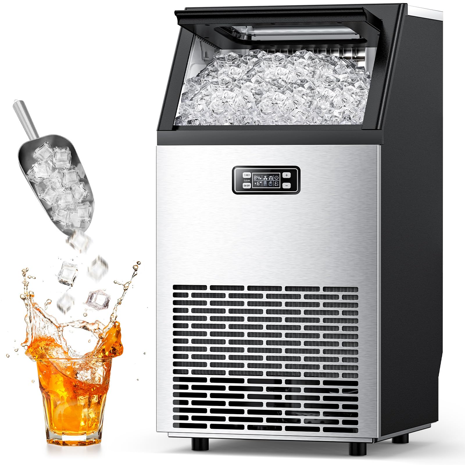 Antarctic Star Commercial Ice Maker - 100lbs/24H Under Counter Ice Maker Machine with 2 Way Water Inlet, 33lbs Storage, Stainless Steel, Under Counter Ice Machine for Home/Bar/Restaurant