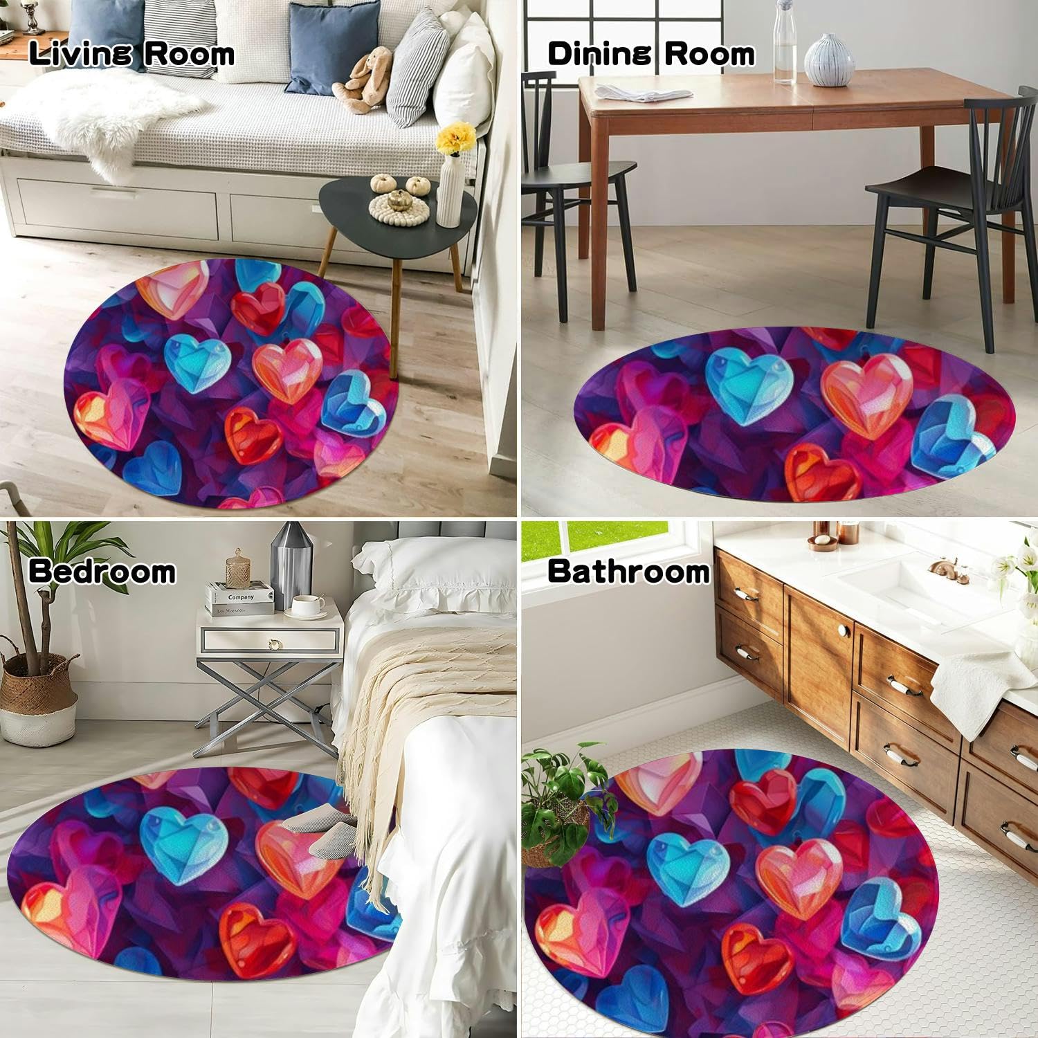 Small Round Rug 3ft Circular Circle Rugs Round Bathroom Entryway Bedroom Kitchen Washable Area Rug Carpet 3 Feet Hearts Rug