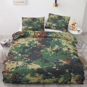 epzgwjzth army green camo duvet cover queen size, military camouflage queen comforter cover with zipper closure 3 pieces, microfiber soft bedding set 1 duvet cover 90x90 inches 2 pillow shams