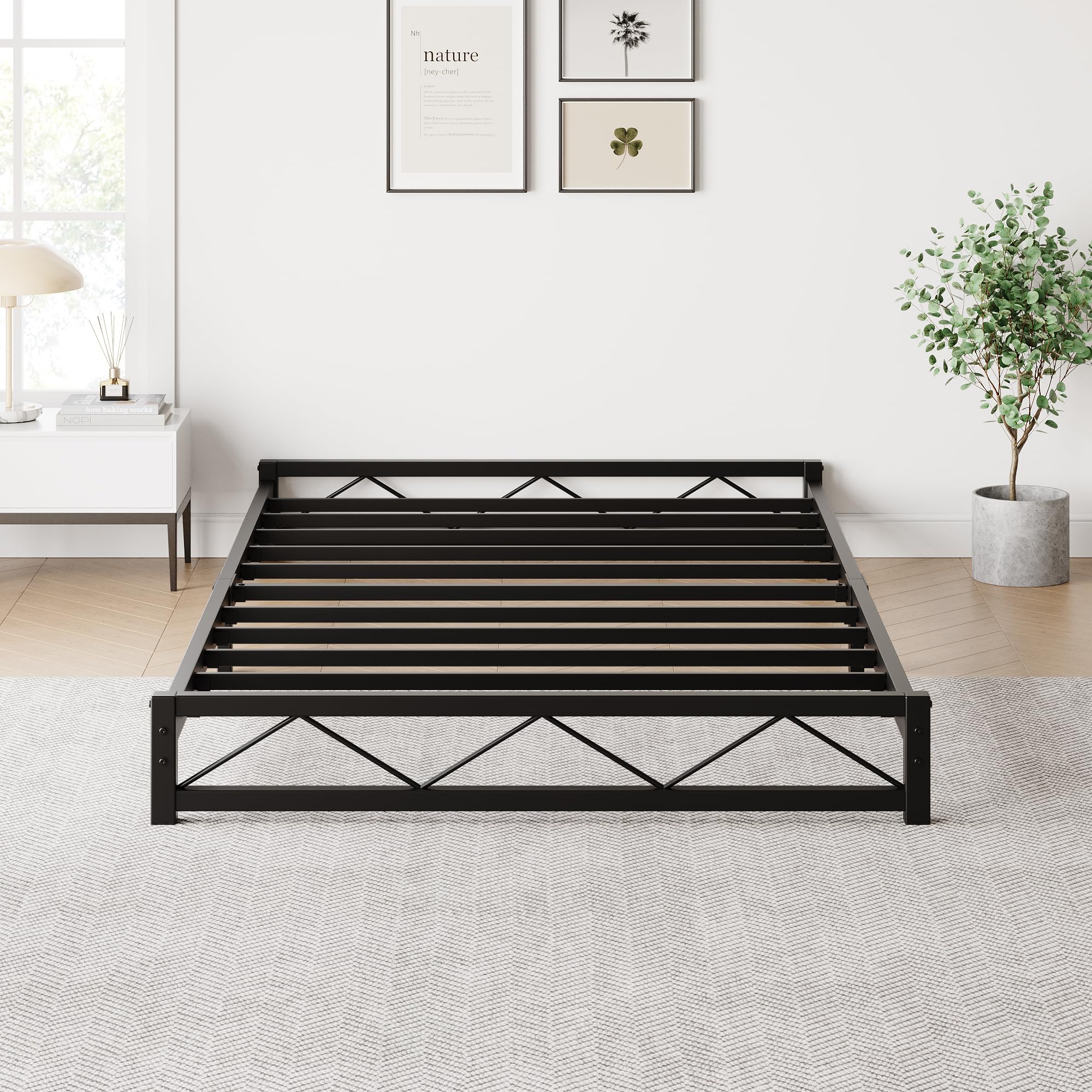 SUNNYFURN 6 Inch Twin Size Metal Bed Frame Heavy Duty Steel Slat Support Metal Platform Bed Frame Sturdy Twin Size Bed Frame No Box Spring Needed Easy Assembly, Noise Free, Suitable for Bedroom Black