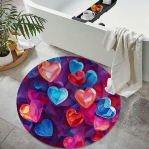 Small Round Rug 3ft Circular Circle Rugs Round Bathroom Entryway Bedroom Kitchen Washable Area Rug Carpet 3 Feet Hearts Rug